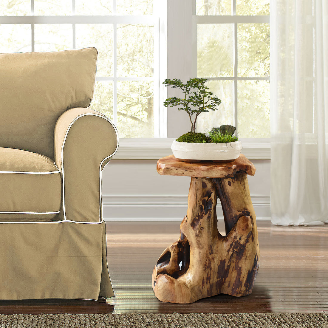 Cedar Roots Flower Stand Stool-13.5" x 15.5" x 19.5" H – Home Soft Things